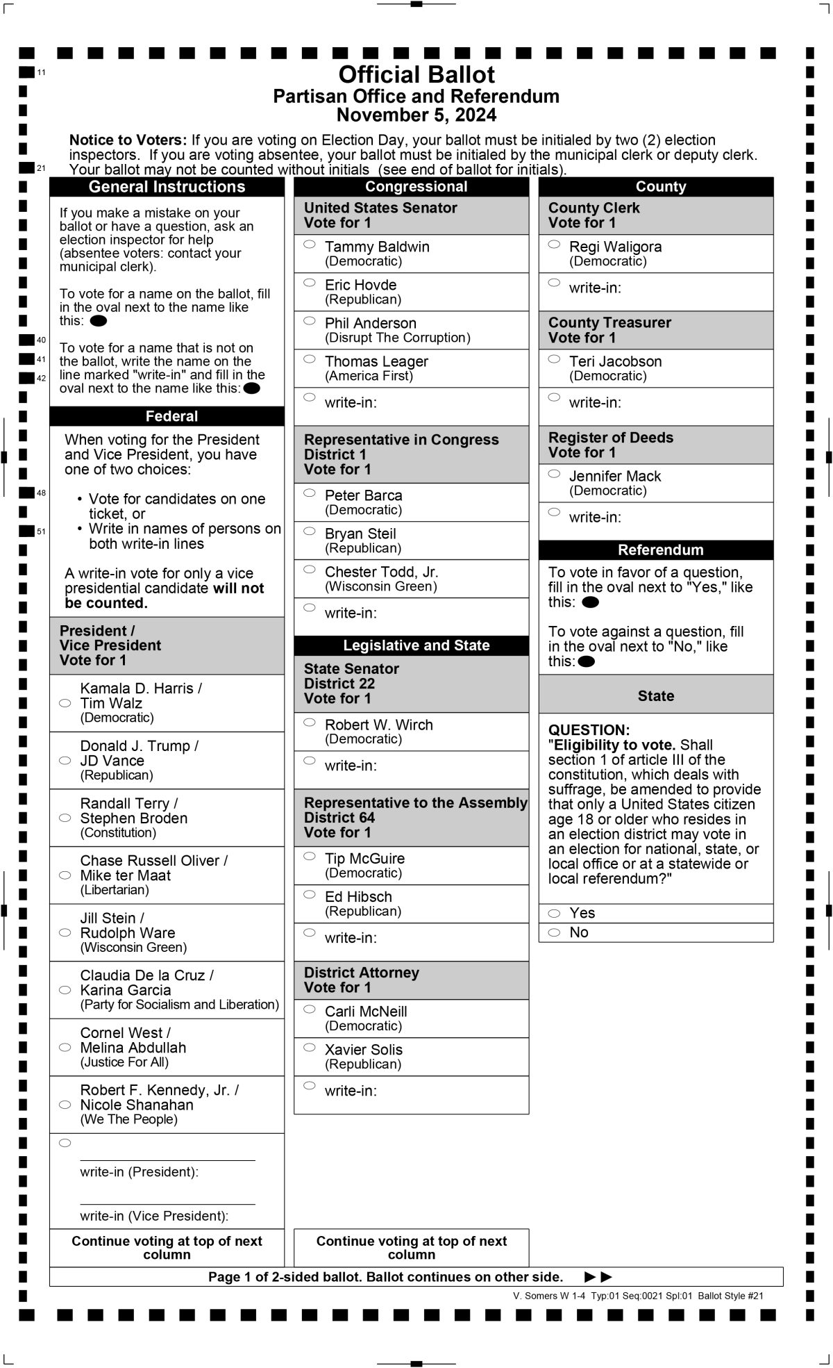 Sample ballots available - Village & Town of Somers, WI